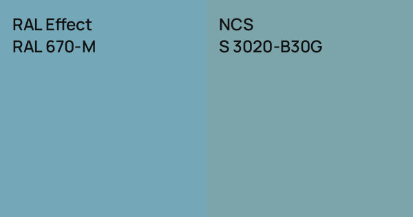 RAL Effect RAL 670-M vs. NCS S 3020-B30G comparison
