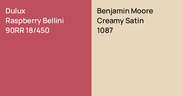 Dulux Raspberry Bellini vs. Benjamin Moore Creamy Satin comparison