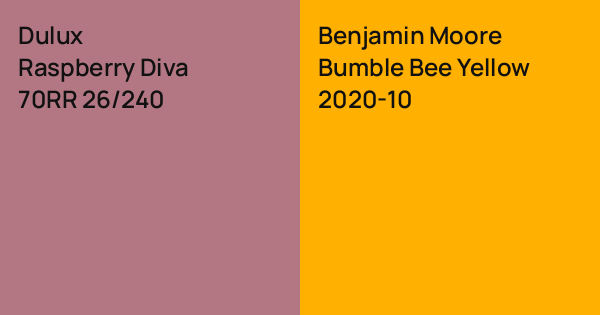 Dulux Raspberry Diva vs. Benjamin Moore Bumble Bee Yellow comparison