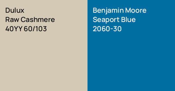 Dulux Raw Cashmere vs. Benjamin Moore Seaport Blue comparison