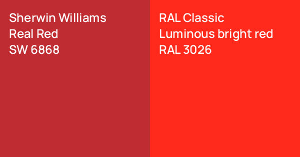 Sherwin Williams Real Red vs. RAL Classic Luminous bright red comparison