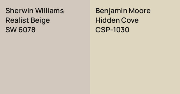 Sherwin Williams Realist Beige vs. Benjamin Moore Hidden Cove comparison