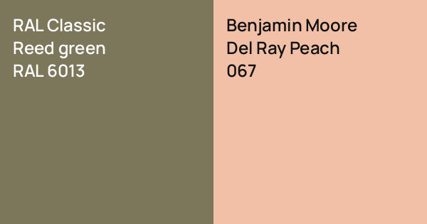 RAL Classic Reed green vs. Benjamin Moore Del Ray Peach comparison