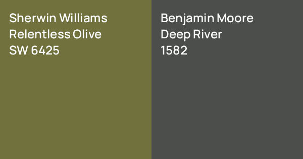 Sherwin Williams Relentless Olive vs. Benjamin Moore Deep River comparison