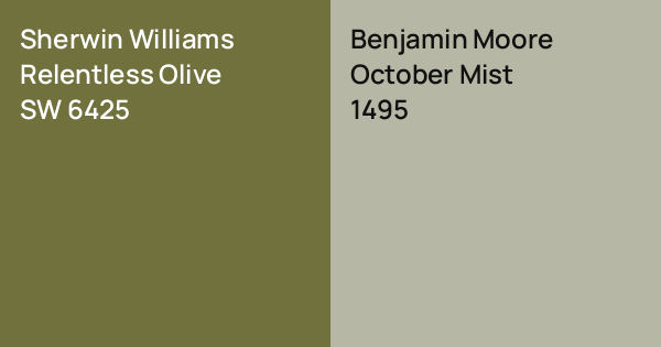 Sherwin Williams Relentless Olive vs. Benjamin Moore October Mist ...