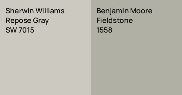 Sherwin Williams Repose Gray vs. Benjamin Moore Fieldstone comparison