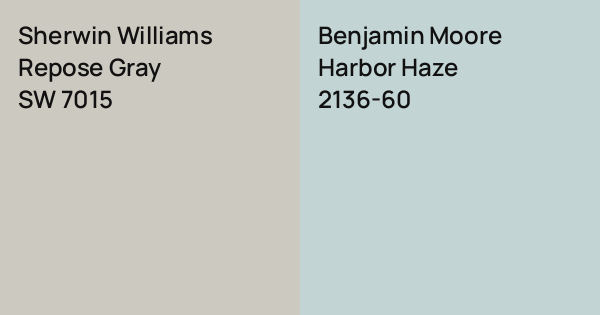 Sherwin Williams Repose Gray vs. Benjamin Moore Harbor Haze comparison