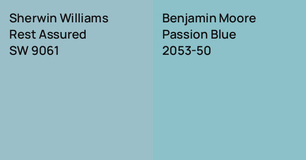 Sherwin Williams Rest Assured vs. Benjamin Moore Passion Blue comparison