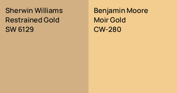 Sherwin Williams Restrained Gold vs. Benjamin Moore Moir Gold comparison