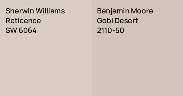 Sherwin Williams Reticence vs. Benjamin Moore Gobi Desert comparison