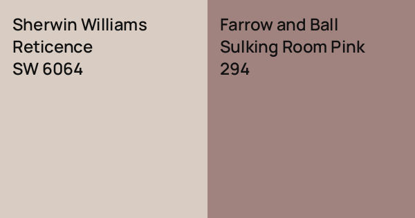 Sherwin Williams Reticence vs. Farrow and Ball Sulking Room Pink comparison