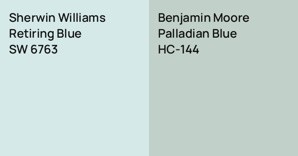 Sherwin Williams Retiring Blue vs. Benjamin Moore Palladian Blue comparison
