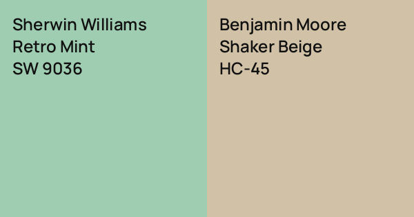 Sherwin Williams Retro Mint vs. Benjamin Moore Shaker Beige comparison