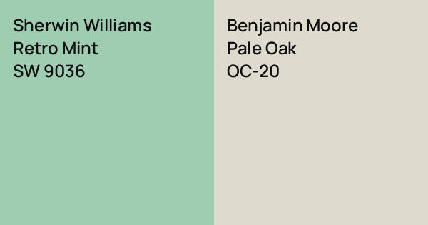 Sherwin Williams Retro Mint vs. Benjamin Moore Pale Oak comparison