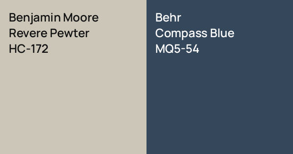 Benjamin Moore Revere Pewter vs. Behr Compass Blue comparison