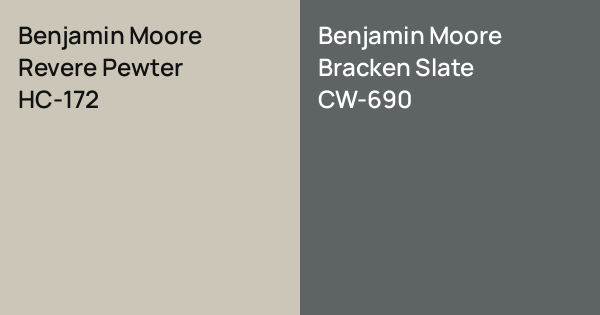 Benjamin Moore Revere Pewter vs. Benjamin Moore Bracken Slate comparison