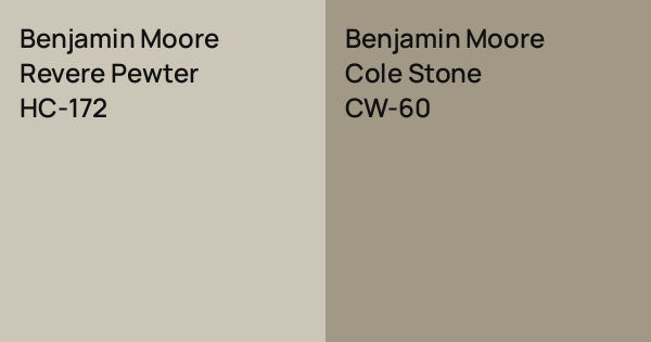 Benjamin Moore Revere Pewter vs. Benjamin Moore Cole Stone comparison