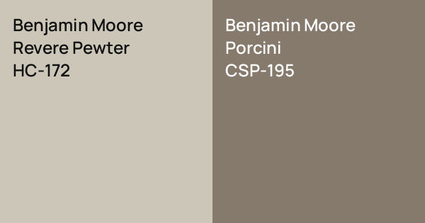 Benjamin Moore Revere Pewter vs. Benjamin Moore Porcini comparison