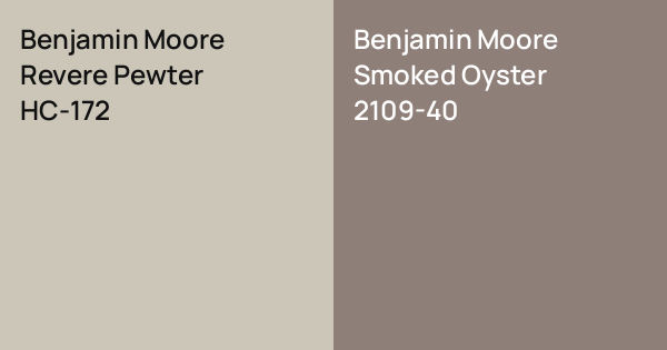 Benjamin Moore Revere Pewter vs. Benjamin Moore Smoked Oyster comparison