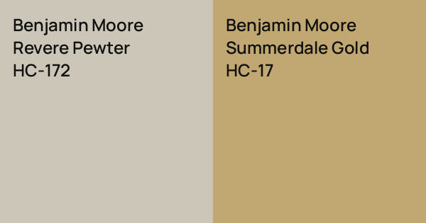 Benjamin Moore Revere Pewter vs. Benjamin Moore Summerdale Gold comparison