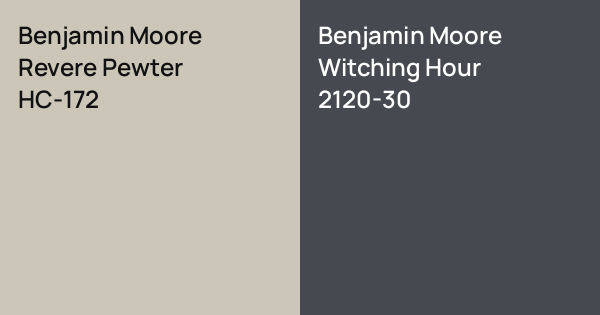 Benjamin Moore Revere Pewter vs. Benjamin Moore Witching Hour comparison