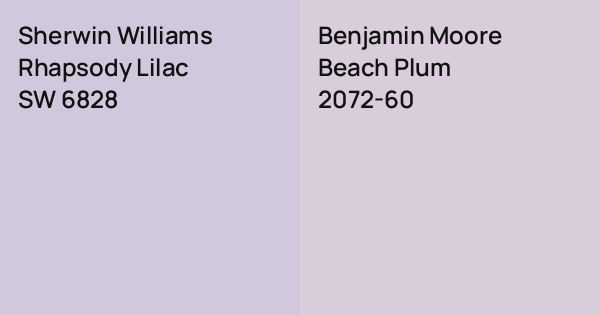 Sherwin Williams Rhapsody Lilac vs. Benjamin Moore Beach Plum comparison