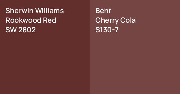 Sherwin Williams Rookwood Red vs. Behr Cherry Cola comparison