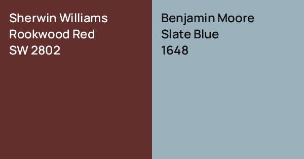 Sherwin Williams Rookwood Red vs. Benjamin Moore Slate Blue comparison