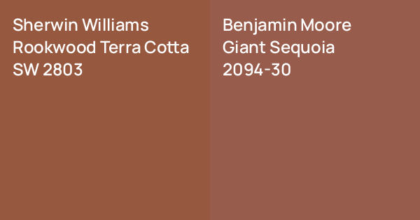 Sherwin Williams Rookwood Terra Cotta vs. Benjamin Moore Giant Sequoia ...