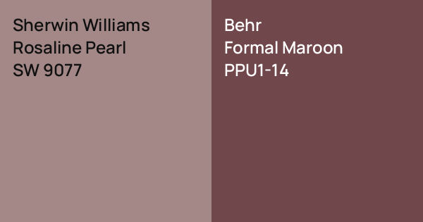 Sherwin Williams Rosaline Pearl vs. Behr Formal Maroon comparison