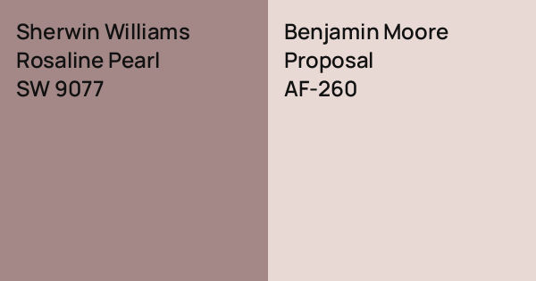 Sherwin Williams Rosaline Pearl vs. Benjamin Moore Proposal comparison