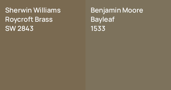 Sherwin Williams Roycroft Brass vs. Benjamin Moore Bayleaf comparison
