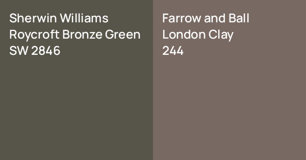 Sherwin Williams Roycroft Bronze Green vs. Farrow and Ball London Clay ...