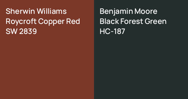 Sherwin Williams Roycroft Copper Red vs. Benjamin Moore Black Forest ...