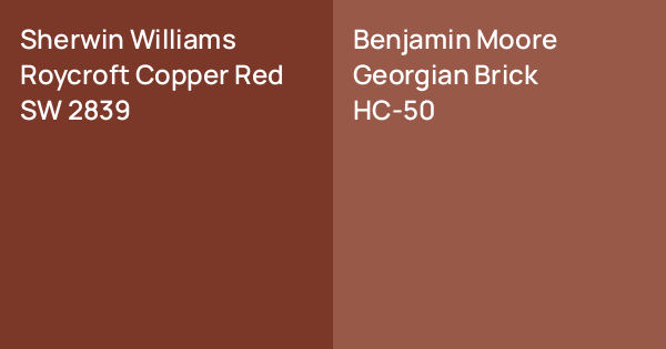 Sherwin Williams Roycroft Copper Red vs. Benjamin Moore Georgian Brick ...