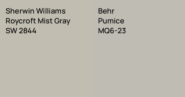 Sherwin Williams Roycroft Mist Gray vs. Behr Pumice comparison