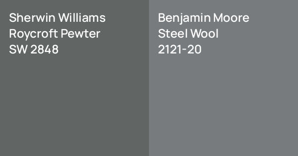 Sherwin Williams Roycroft Pewter vs. Benjamin Moore Steel Wool comparison