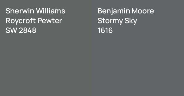 Sherwin Williams Roycroft Pewter vs. Benjamin Moore Stormy Sky comparison