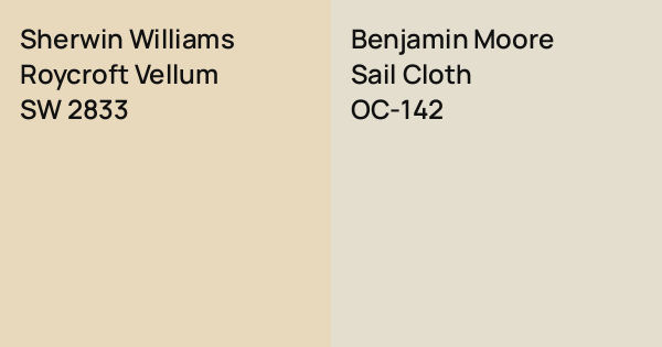 Sherwin Williams Roycroft Vellum vs. Benjamin Moore Sail Cloth comparison