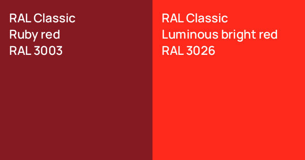 RAL Classic Ruby red vs. RAL Classic Luminous bright red comparison