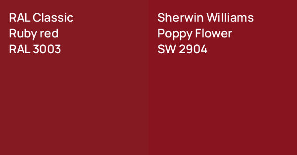 RAL Classic Ruby red vs. Sherwin Williams Poppy Flower comparison