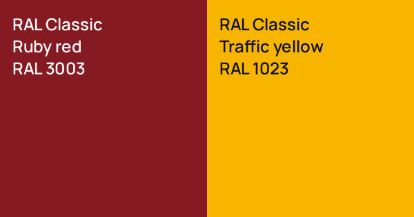 RAL Classic Ruby red vs. RAL Classic Traffic yellow comparison