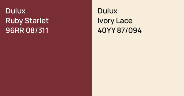 Dulux Ruby Starlet vs. Dulux Ivory Lace comparison