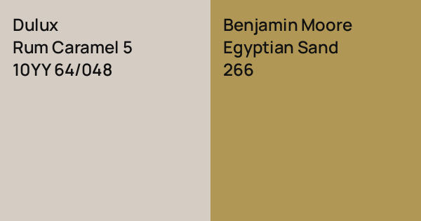Dulux Rum Caramel 5 vs. Benjamin Moore Egyptian Sand comparison