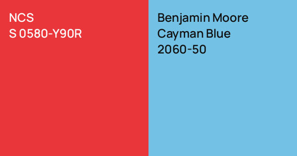 NCS S 0580-Y90R vs. Benjamin Moore Cayman Blue comparison