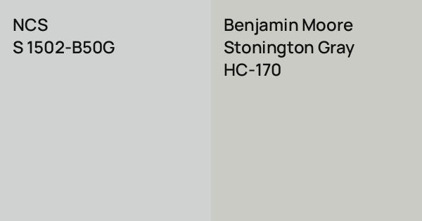 NCS S 1502-B50G vs. Benjamin Moore Stonington Gray comparison