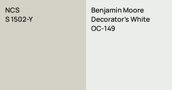 NCS S 1502-Y vs. Benjamin Moore Decorator's White comparison