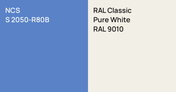 NCS S 2050-R80B vs. RAL Classic Pure White comparison