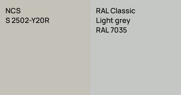 NCS S 2502-Y20R vs. RAL Classic Light grey comparison