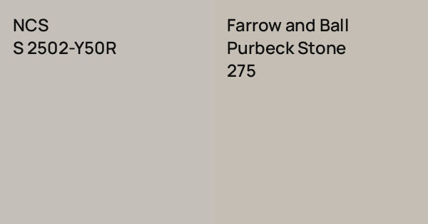 NCS S 2502-Y50R vs. Farrow and Ball Purbeck Stone comparison